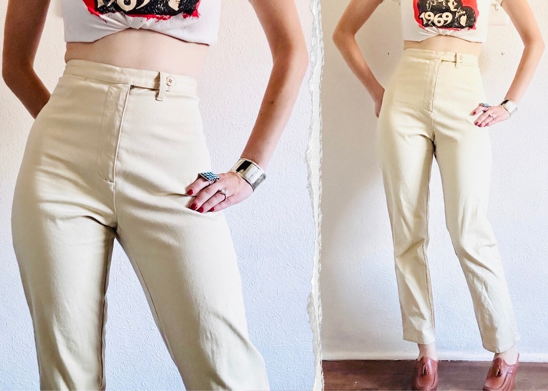 90s Tan Pleated Trousers, 25 Waist, Vintage High Waisted Rise Tapered ...