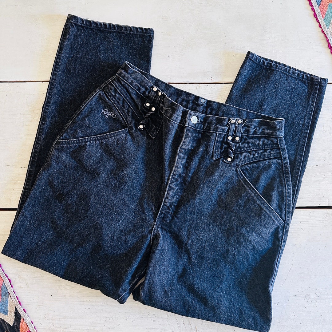80s ROPER Black Jeans, 32 Waist, 90s Vintage Washed Studded Western ...