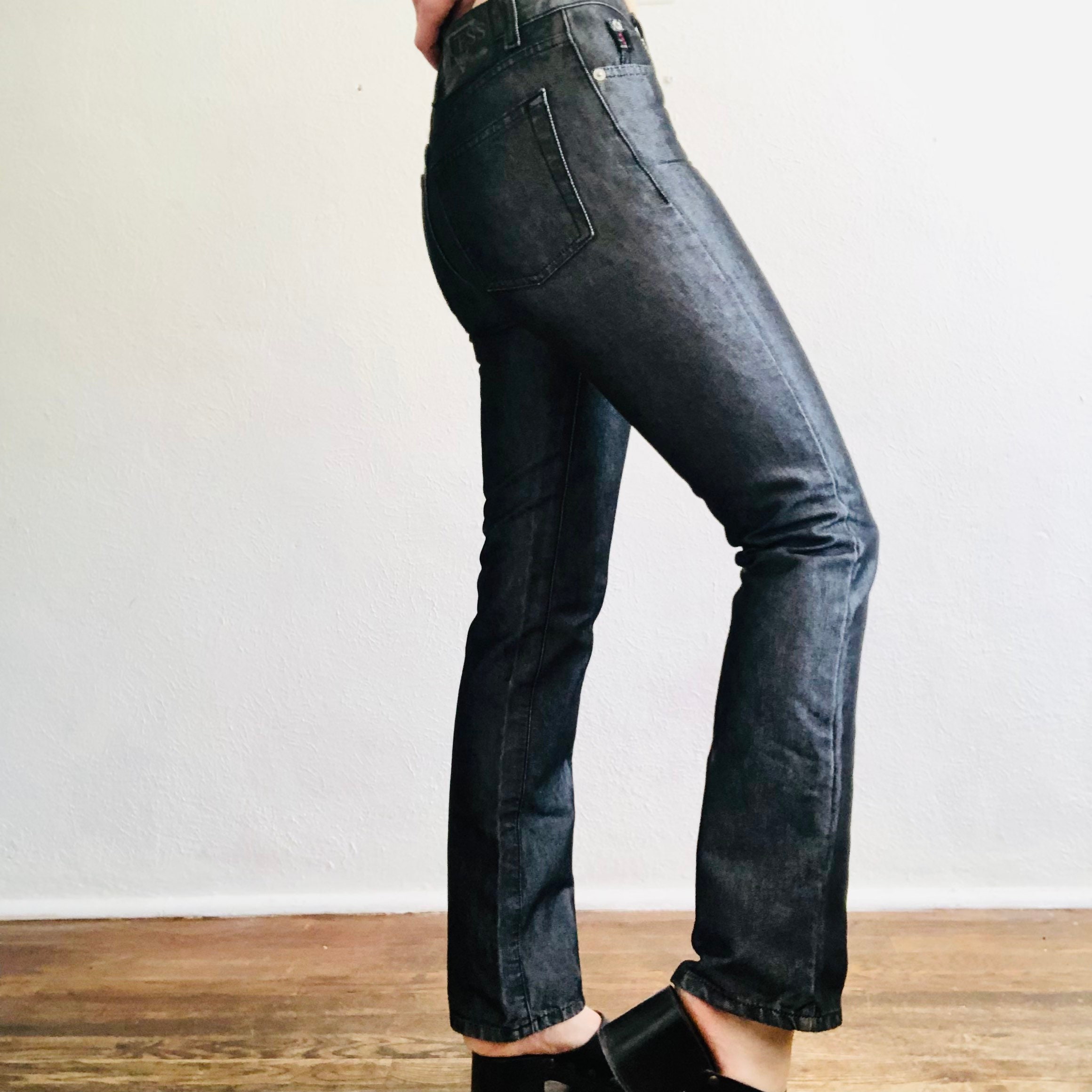 Vintage GUESS Metallic Jeans, Small, Y2K 90s Shiny Dark Gray Low Mid ...