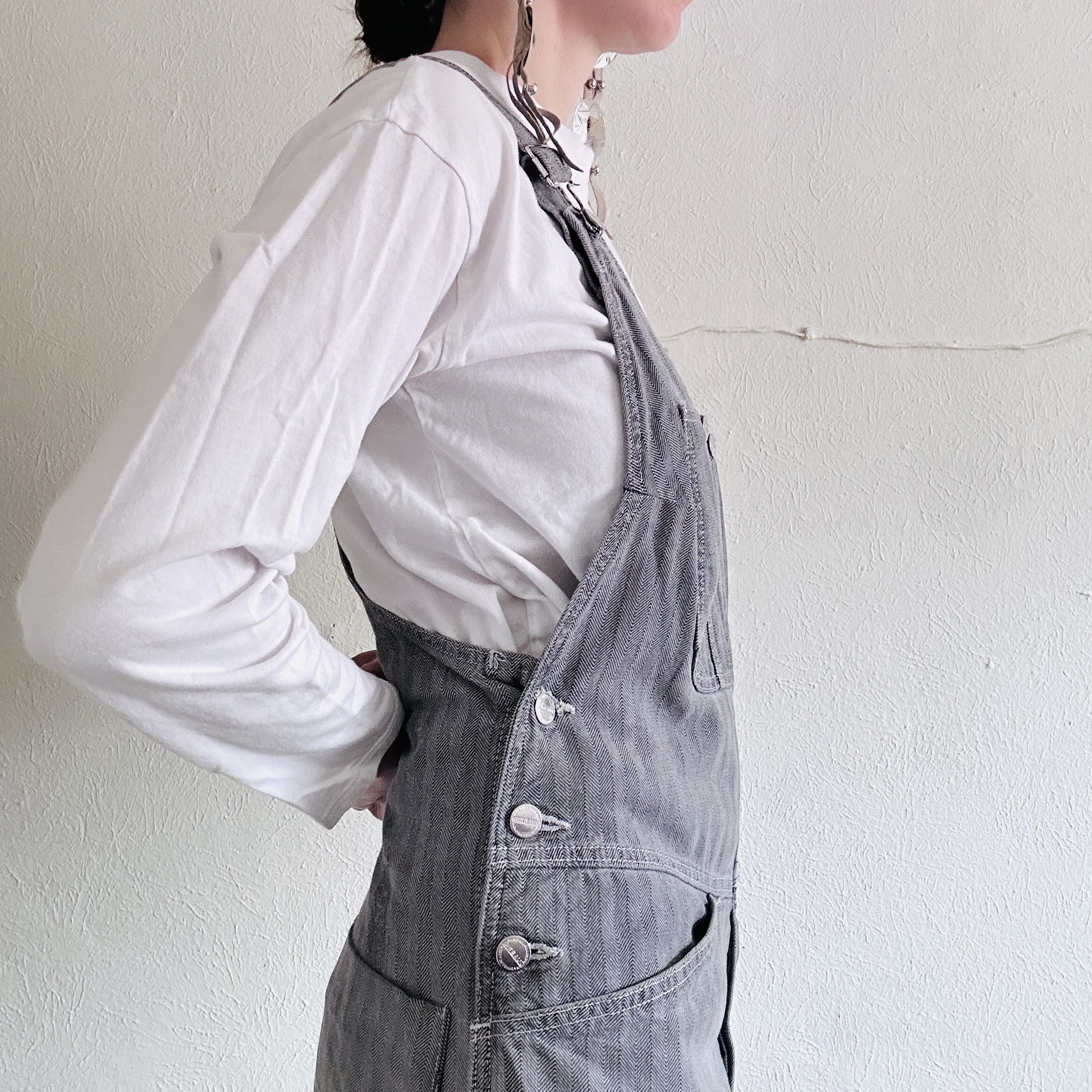 80s GIRBAUD Herringbone Overalls, Small, 90s Vintage Gray Cotton Denim ...