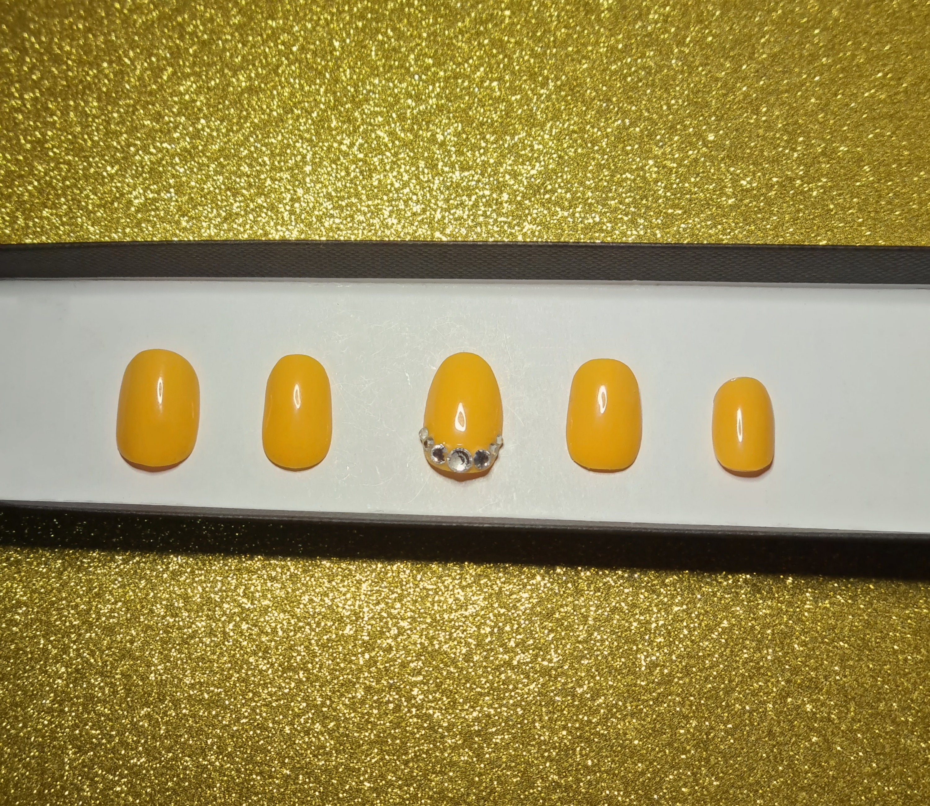 Yellow-rhinestones Press on Nails - Luxury and Elegant Stick on Nails ...