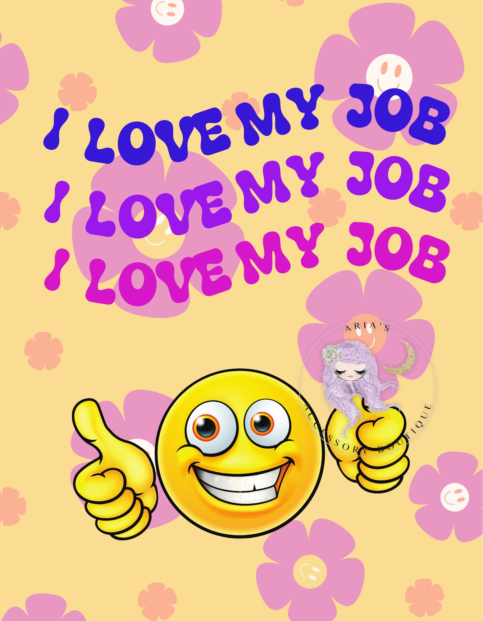 I Love Myjob,emoji Happy Face, Thumbs Up, Retro Font, Curvy Words ...