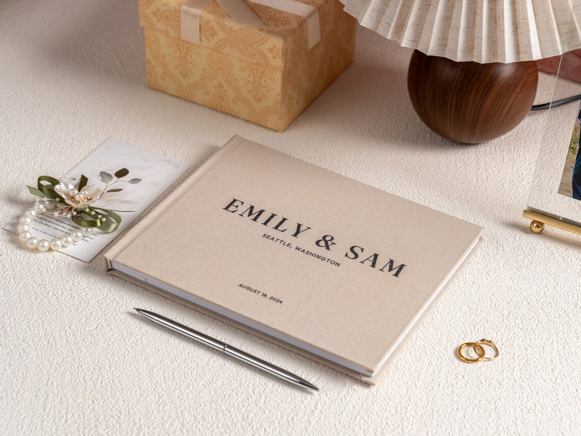 Personalized Linen Guestbook | Custom Wedding Guest Book | Reception ...