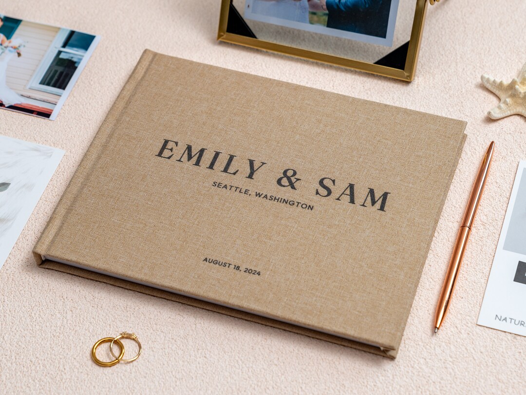Personalized Linen Wedding Guest Book | Custom Reception Guestbook ...
