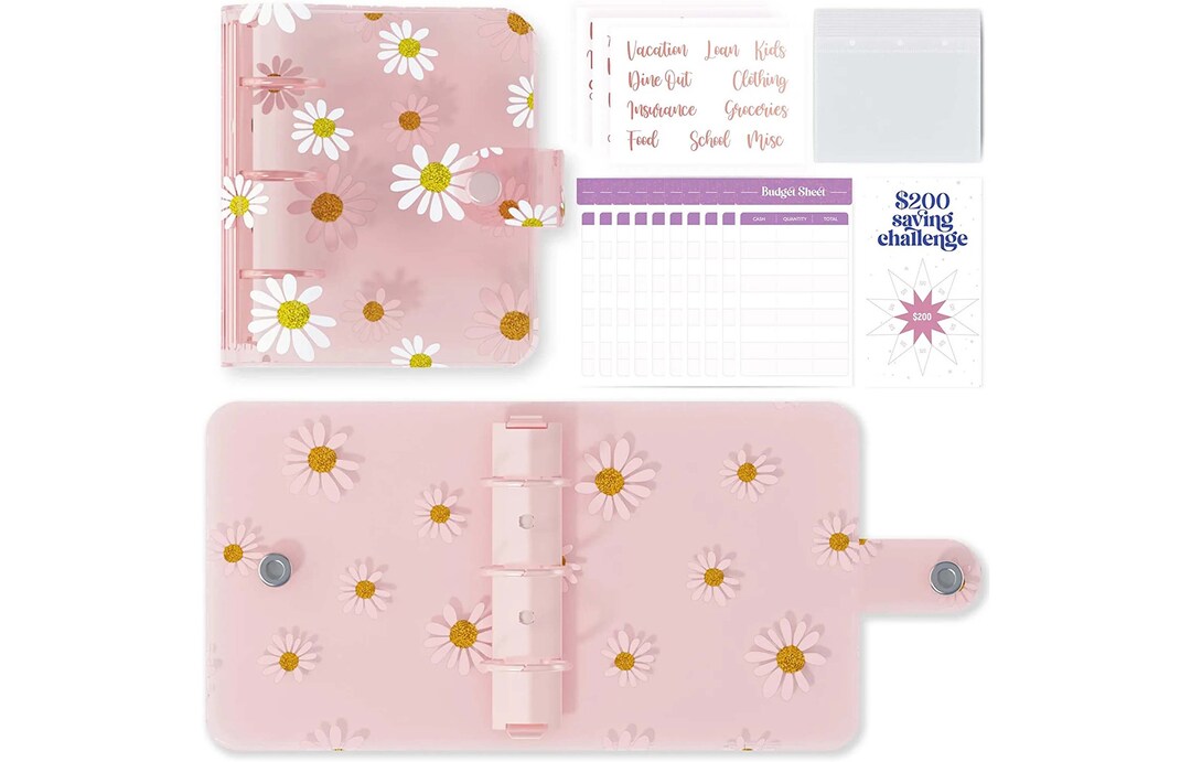 Daisy Pink Cute A8 Budget Binder Money Binder With Cash Envelopes Mini ...
