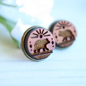 Nature's Embrace Cedar Wood Engraved Stud Earring Set: Paw and Bear ...