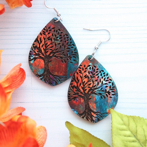 Gorgeous Tree Line Engraved Wood Earrings Lightweight - Etsy