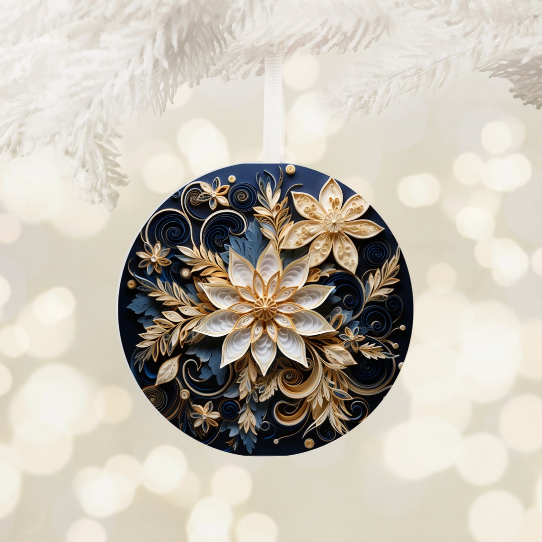 3D Style Artistic Print Poinsettias Clear Acrylic Ornaments With Double ...