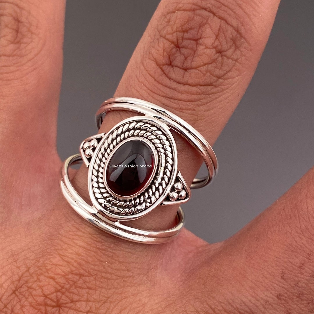 Red Garnet Ring Simple Band Ring Party Wear Ring Bohemian - Etsy