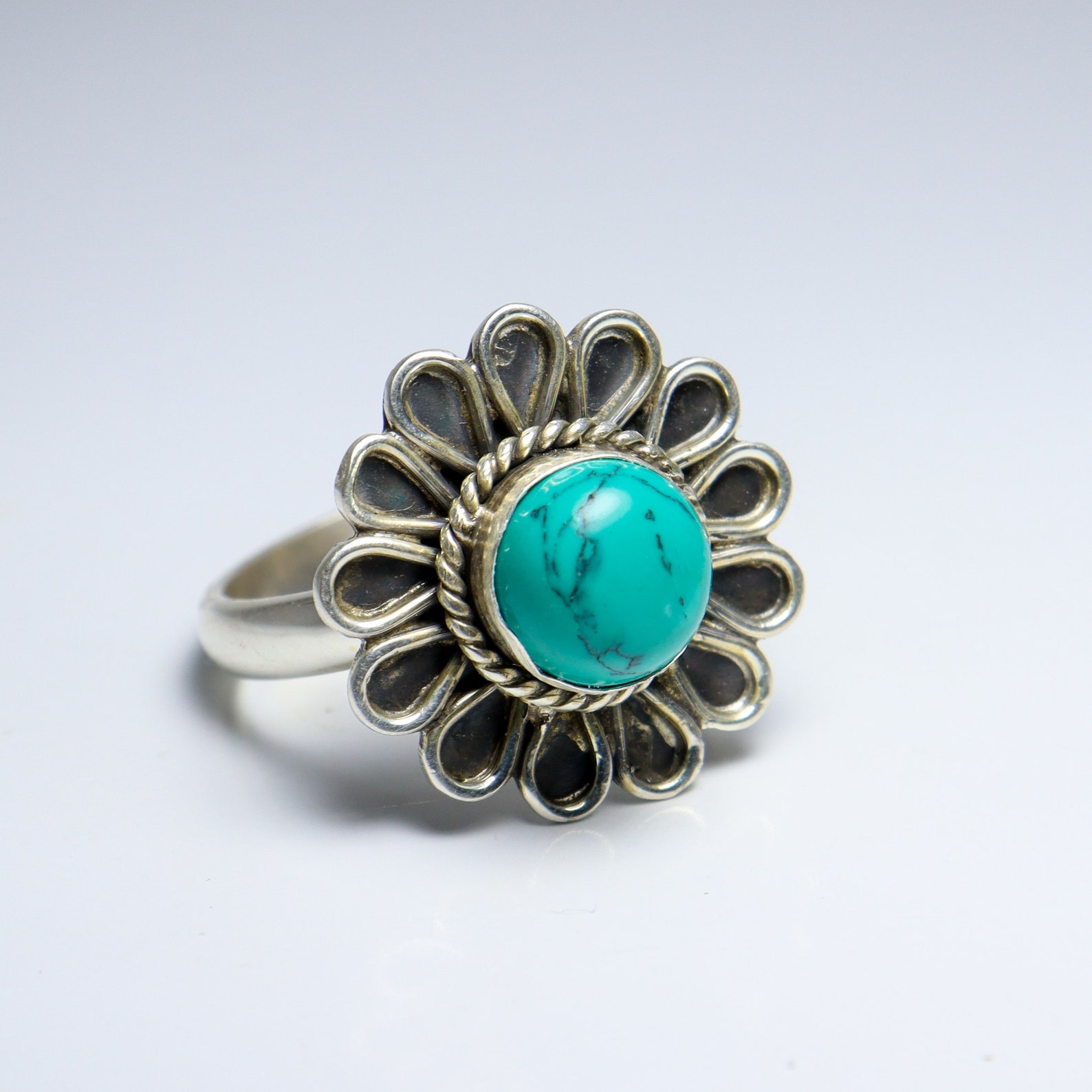 Turquoise Ring Flower Ring Fashionable Ring 925 Sterling | Etsy