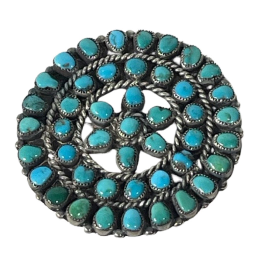 Vintage Signed Native American Turquoise and Silver Petit Point ...
