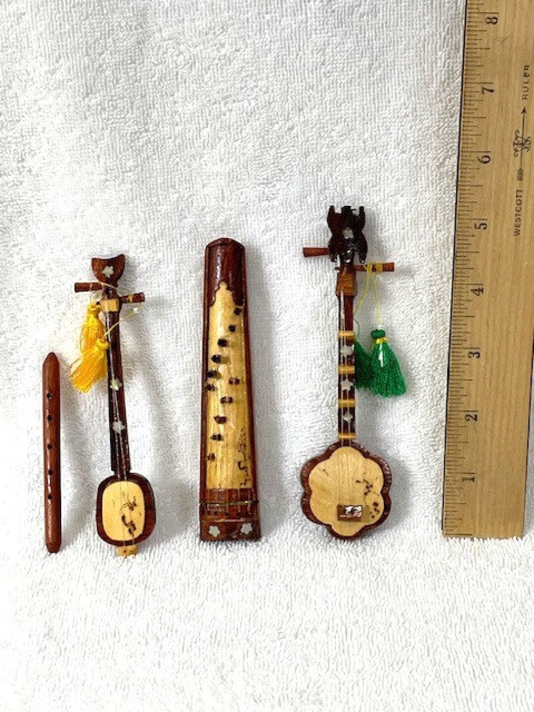 Vintage Chinese Carved Wood Miniature Instruments, Set of Four. - Etsy