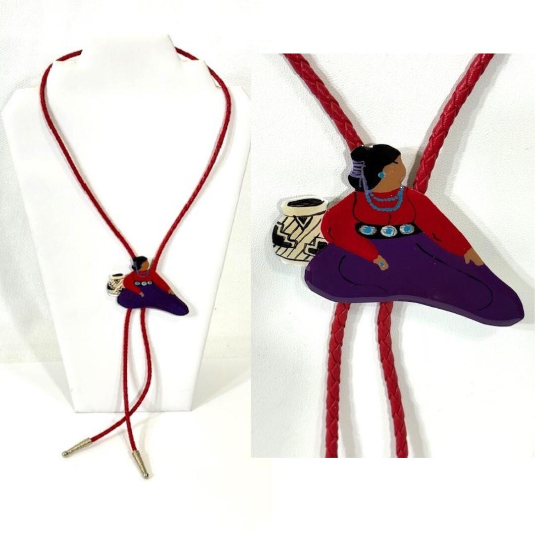 Hand Painted and Signed Native Woman Bolo Tie/brooch With Red Cord. - Etsy