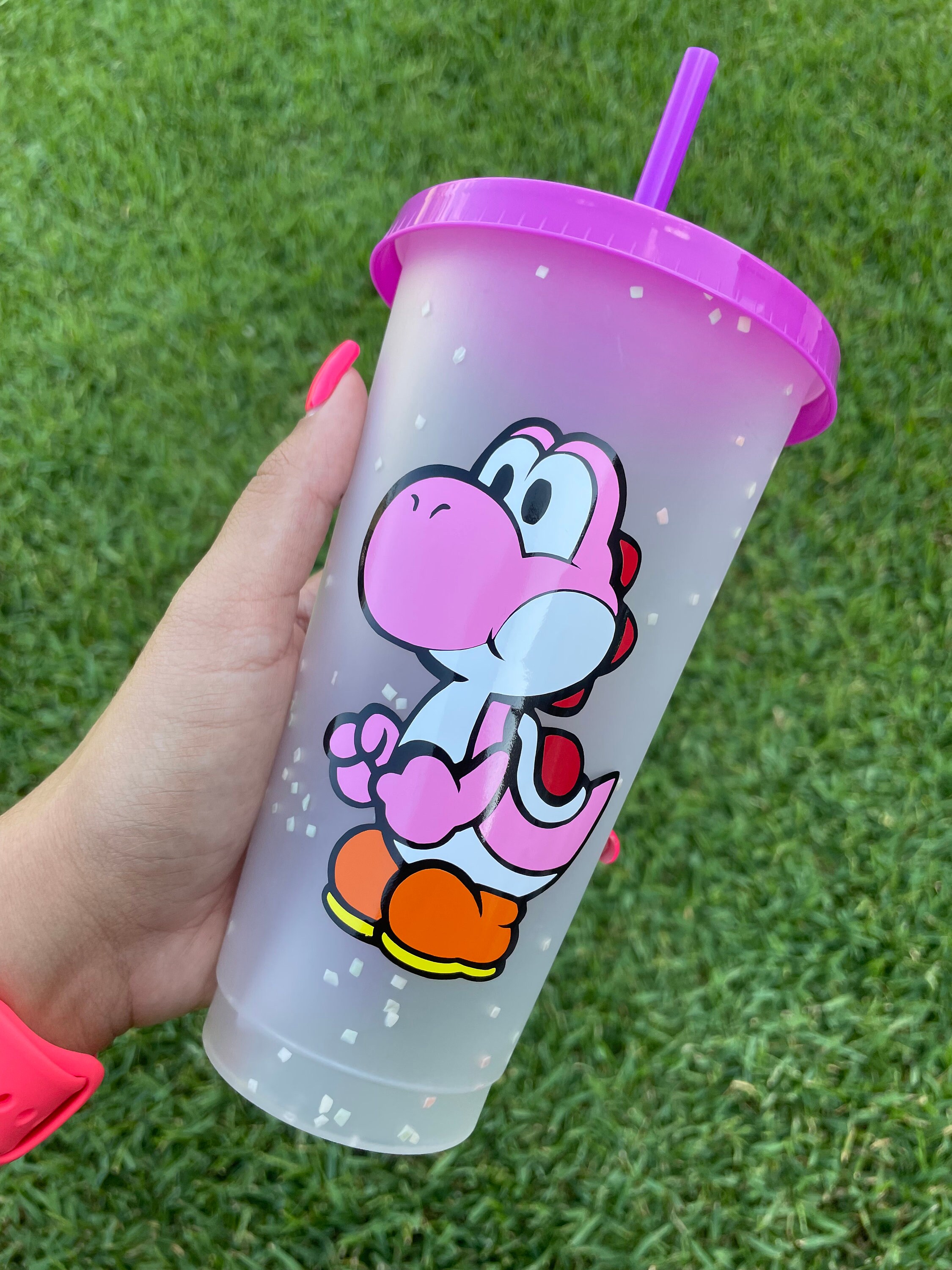 Mario Tumbler, Mario Tumbler Kids, Mario Water Bottle, Pink Yoshi ...
