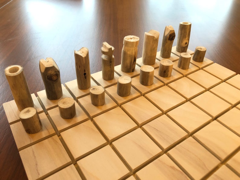 Hand-carved Wooden Chess Set With 11x11” Board, Made From Reclaimed ...