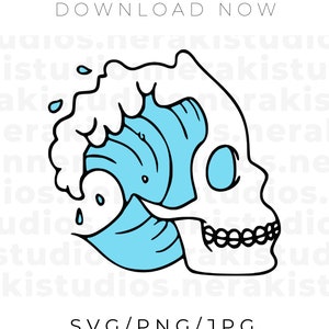 Summer Wave Skull SVG, Summer Skeleton SVG, Surf SVG, Ocean Wave ...