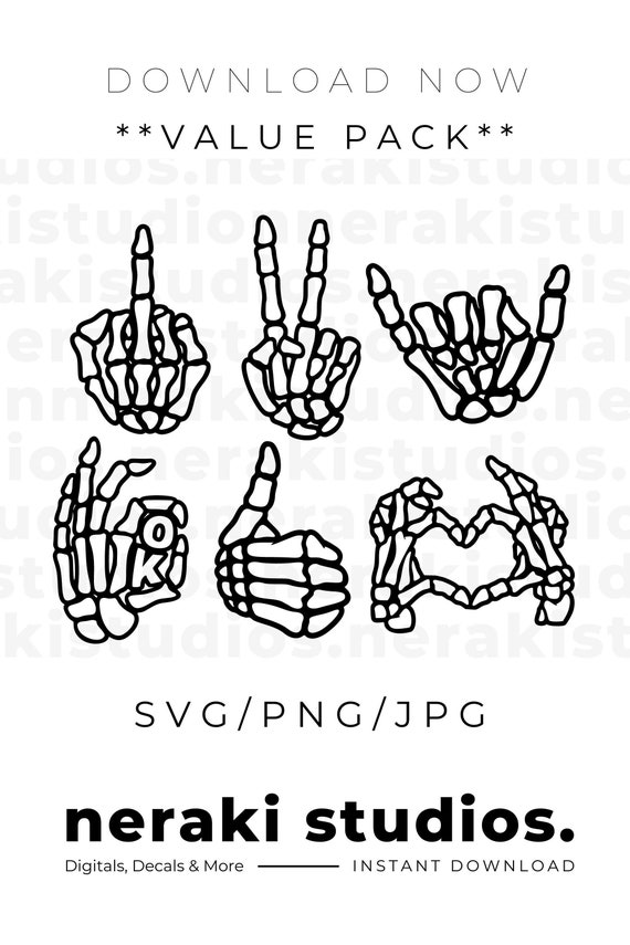 VALUE PACK BUNDLE Hand Signs Skeleton Hand Svg Skull Bundle | Etsy