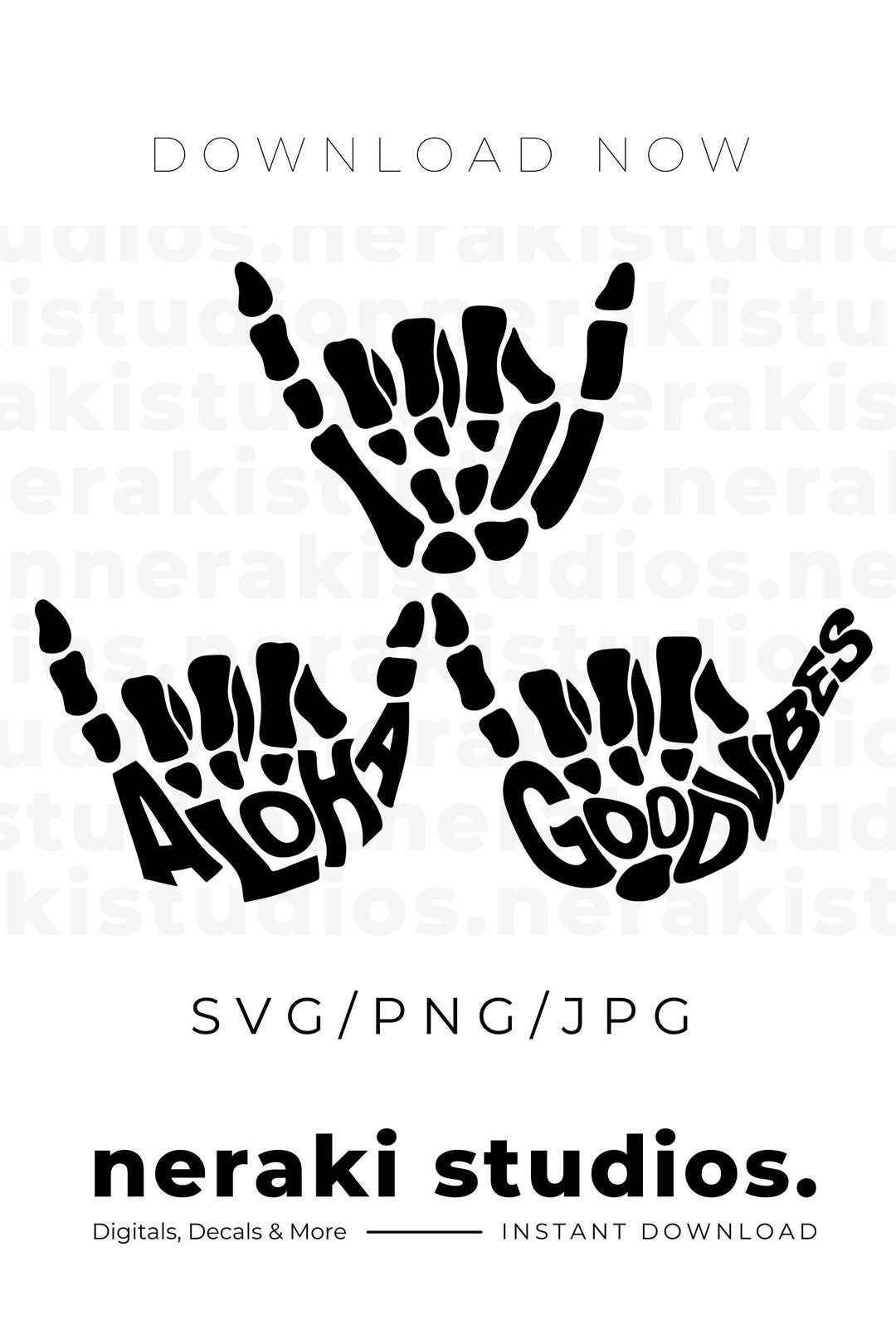 VALUE PACK Shaka Skeleton Hand Svg, Aloha Good Vibes, Hawaii Skull SVG ...