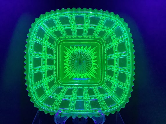 Imperial Glass Beaded Block Pattern Green Uranium Glass 8 - Etsy