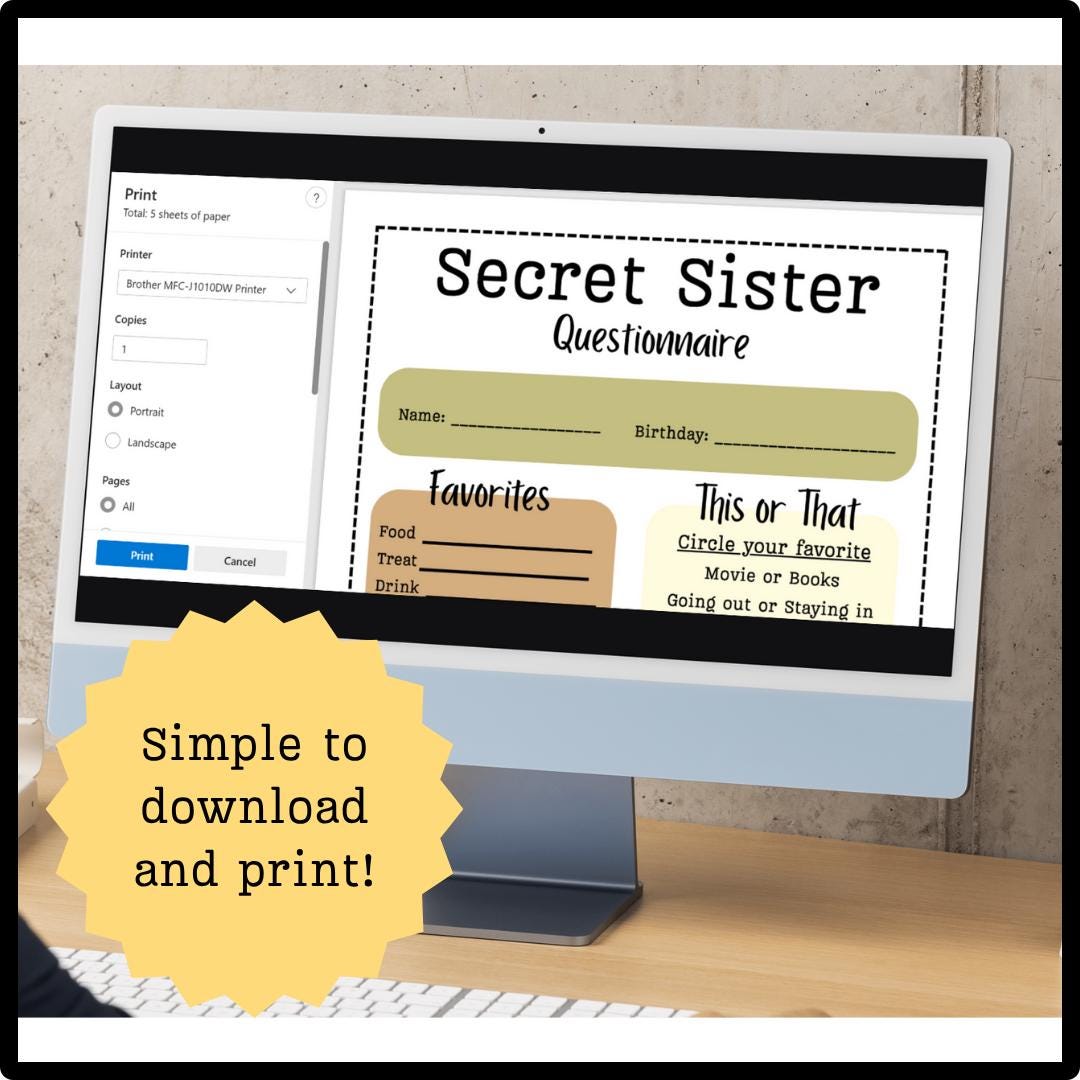 Secret Sister Questionnaire Printable, Girls Camp Activity (PDF) - Etsy