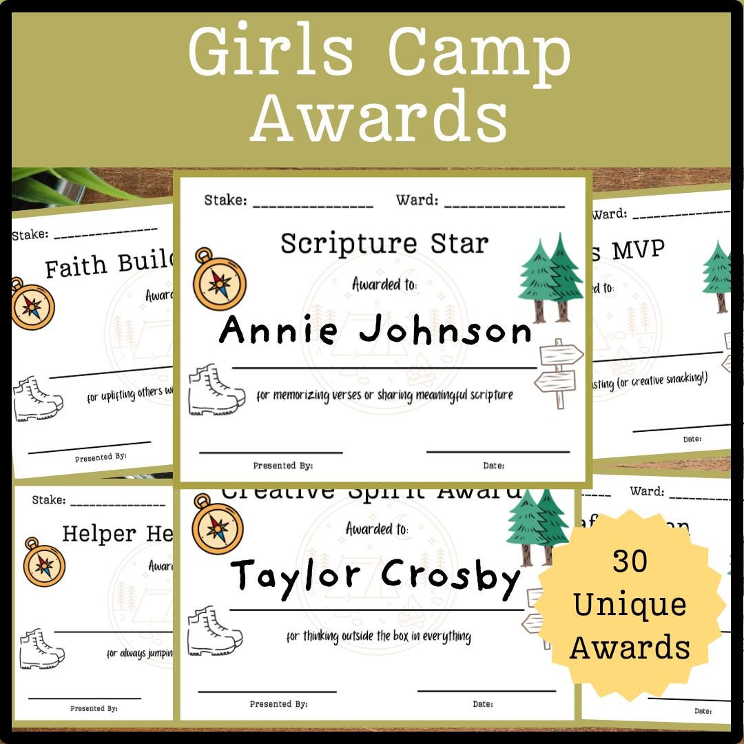 Girls Camp Awards Bundle | 30 Unique Award Certificates + Reference ...