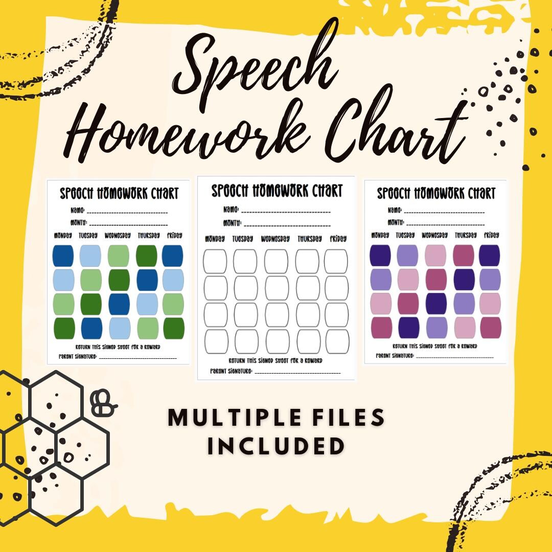 Speech Homework Chart, Speech Language Pathology, Colorful, Simple ...