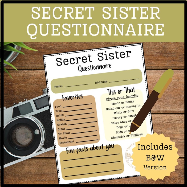 Secret Sister Questionnaire Printable, Girls Camp Activity (PDF) - Etsy