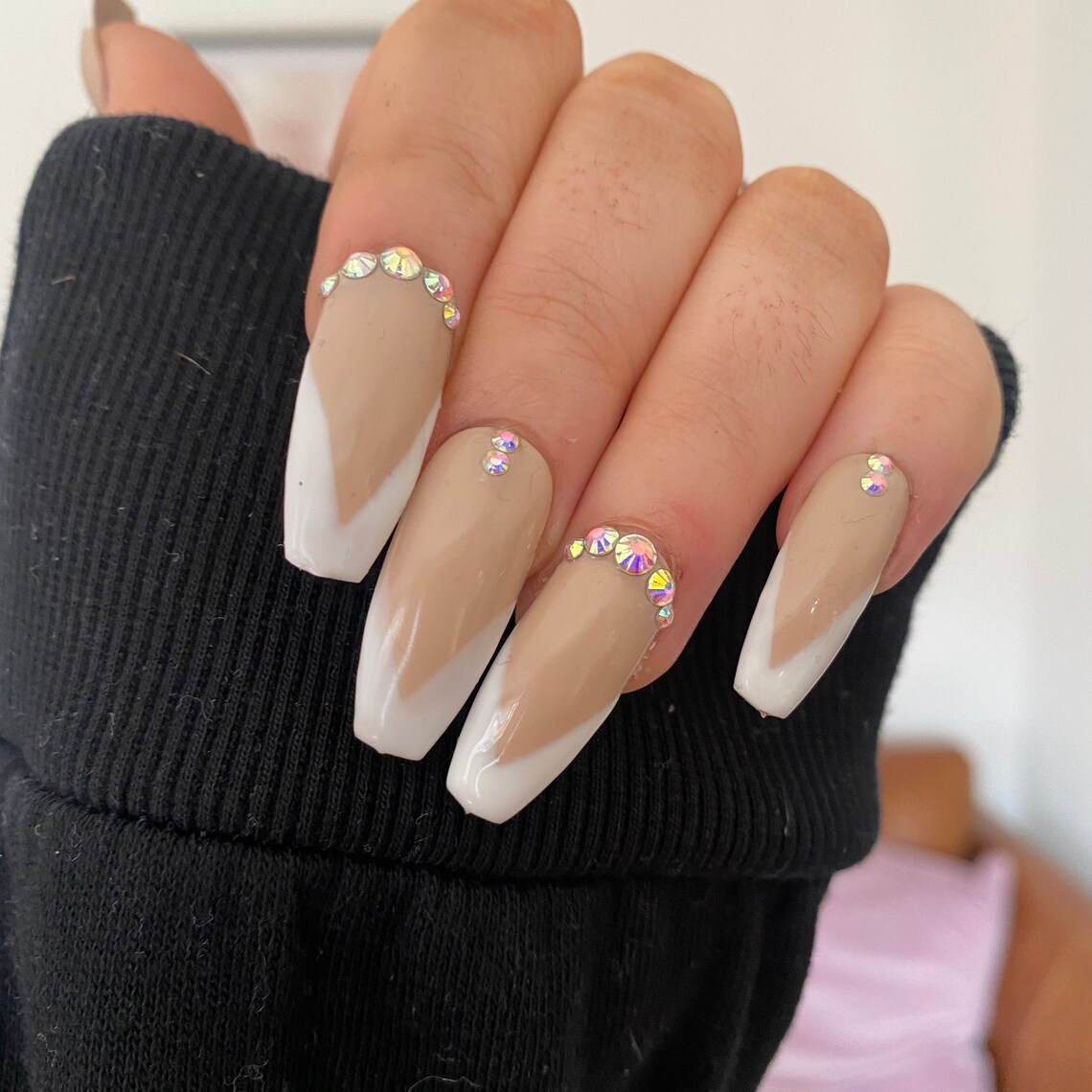 V Tip Nails With Gems Luxury Press on Nails French Tip - Etsy