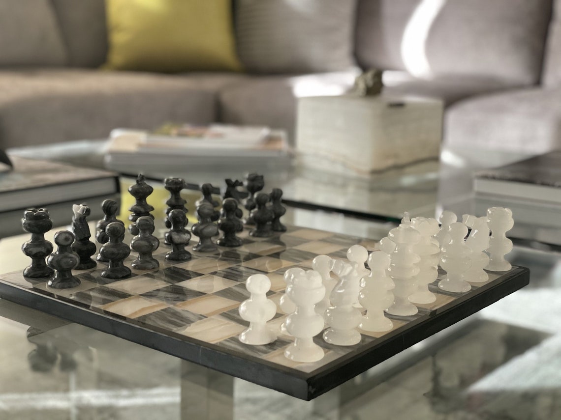Marble Chessboard White/brown Game Set, Pieces, Chess, Marble ...
