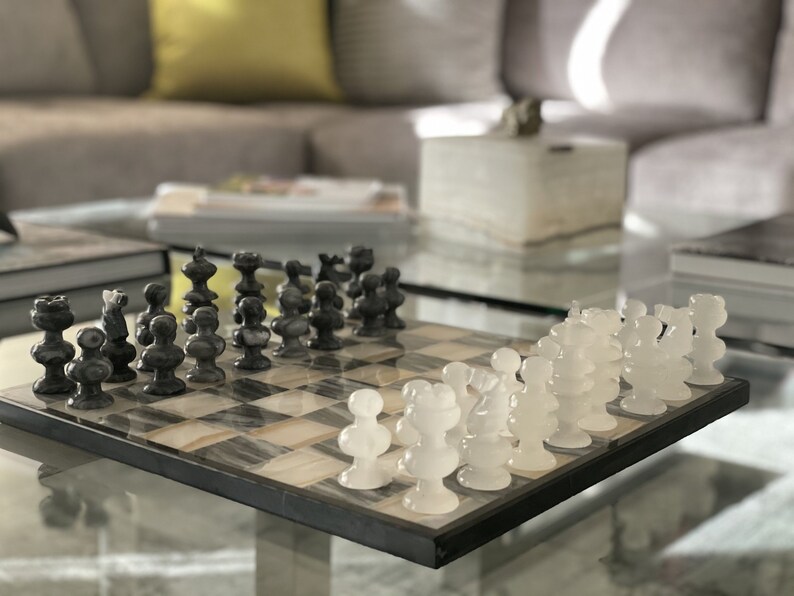 Marble Chessboard White/brown Game Set, Pieces, Chess, Marble ...