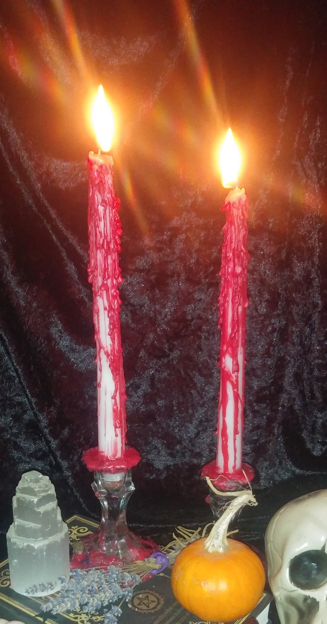 BLOODY HALLOWEEN CANDLES (pair), Bloody Taper Candles, Bleeding Candles ...