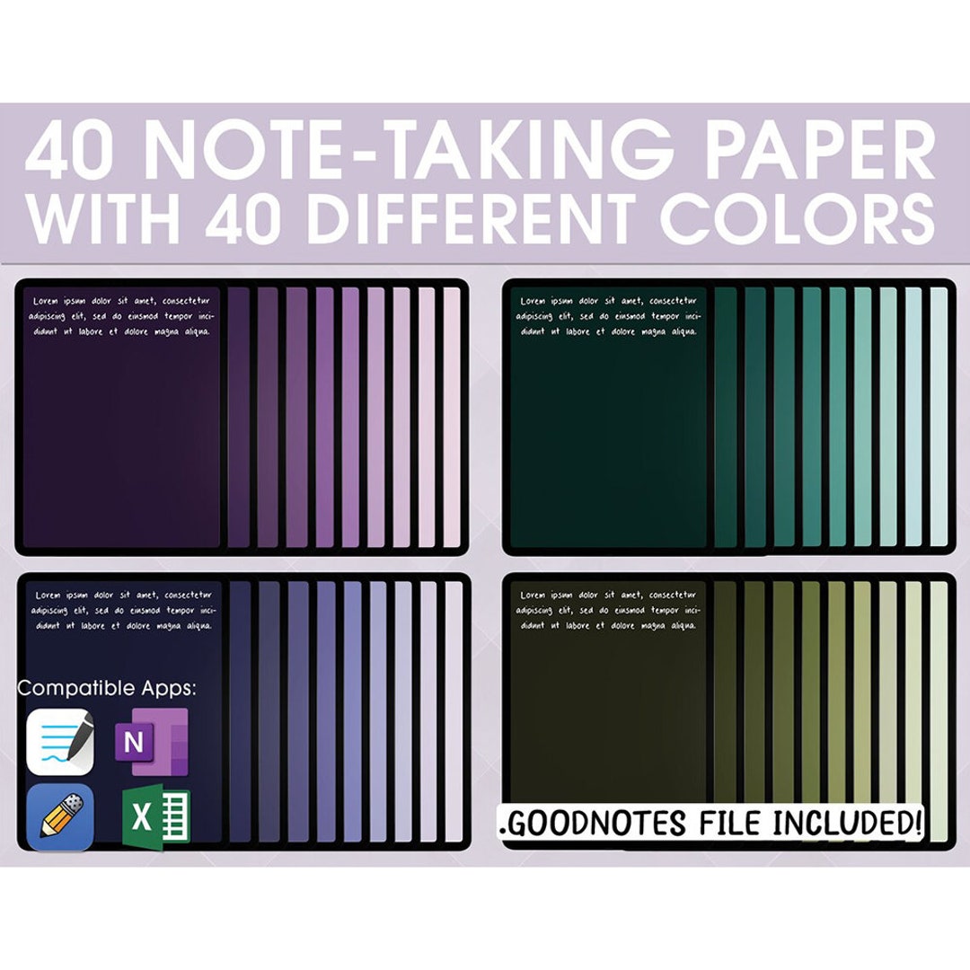 40 DIGITAL NOTEPAD SHEET, Goodnotes Sheet, Notability Sheet, Colorful ...