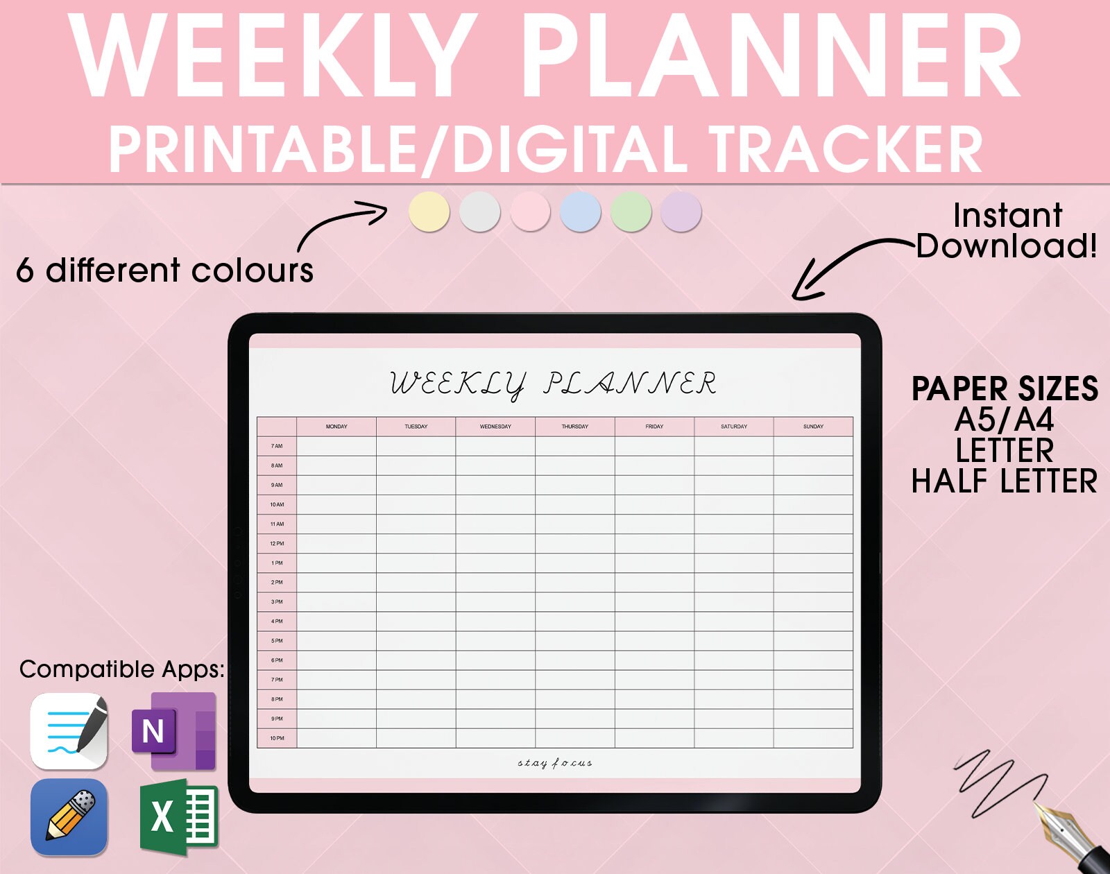 Printable WEEKLY PLANNER Weekly Planner Weekly Task Tracker - Etsy