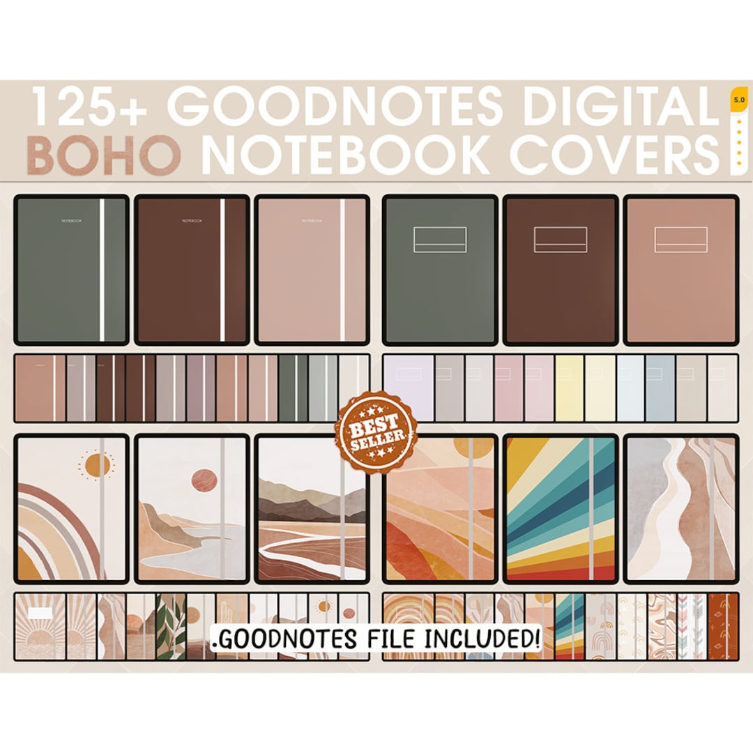125 MINIMAL BOHO Goodnotes Covers, Digital Notebook Cover, Boho ...