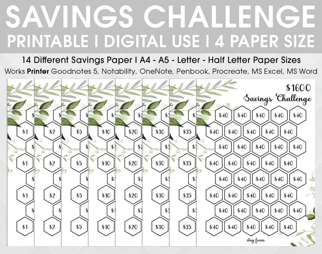 Printable Savings Challenge Digital Saving Papers Digital - Etsy