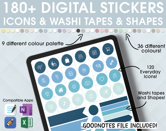 180 DIGITAL Stickers Goodnotes Sticker Digital Sticker - Etsy