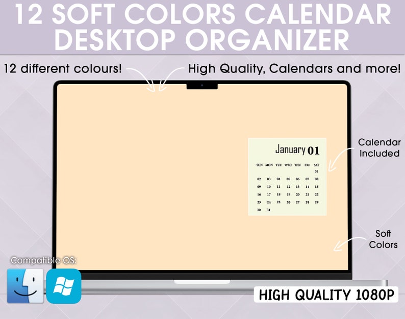 12 MINIMAL CALENDAR Desktop Organizer Desktop Wallpaper | Etsy