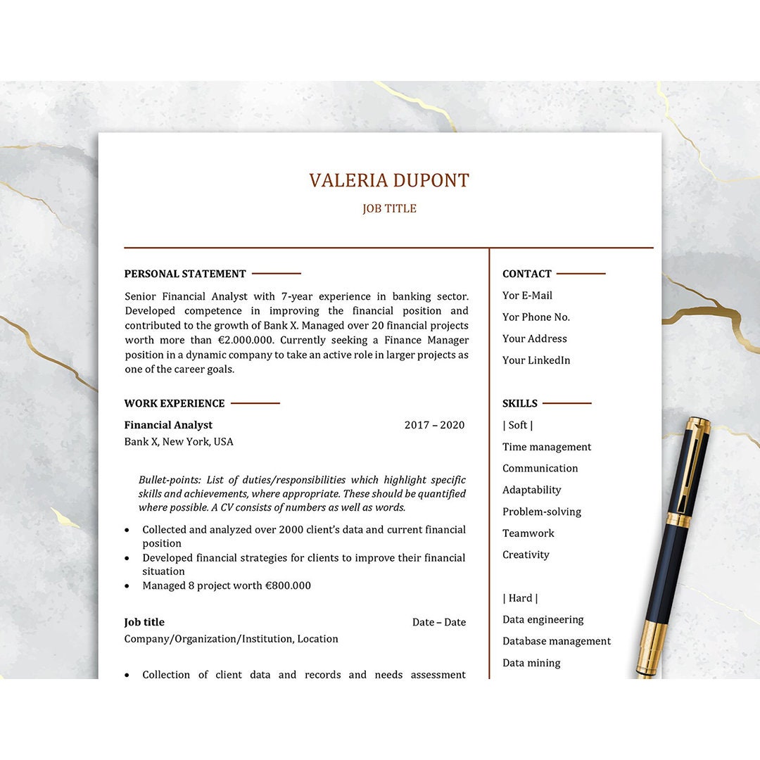 Buy Resume Template CV Template Word Modern Resume Template Online in ...