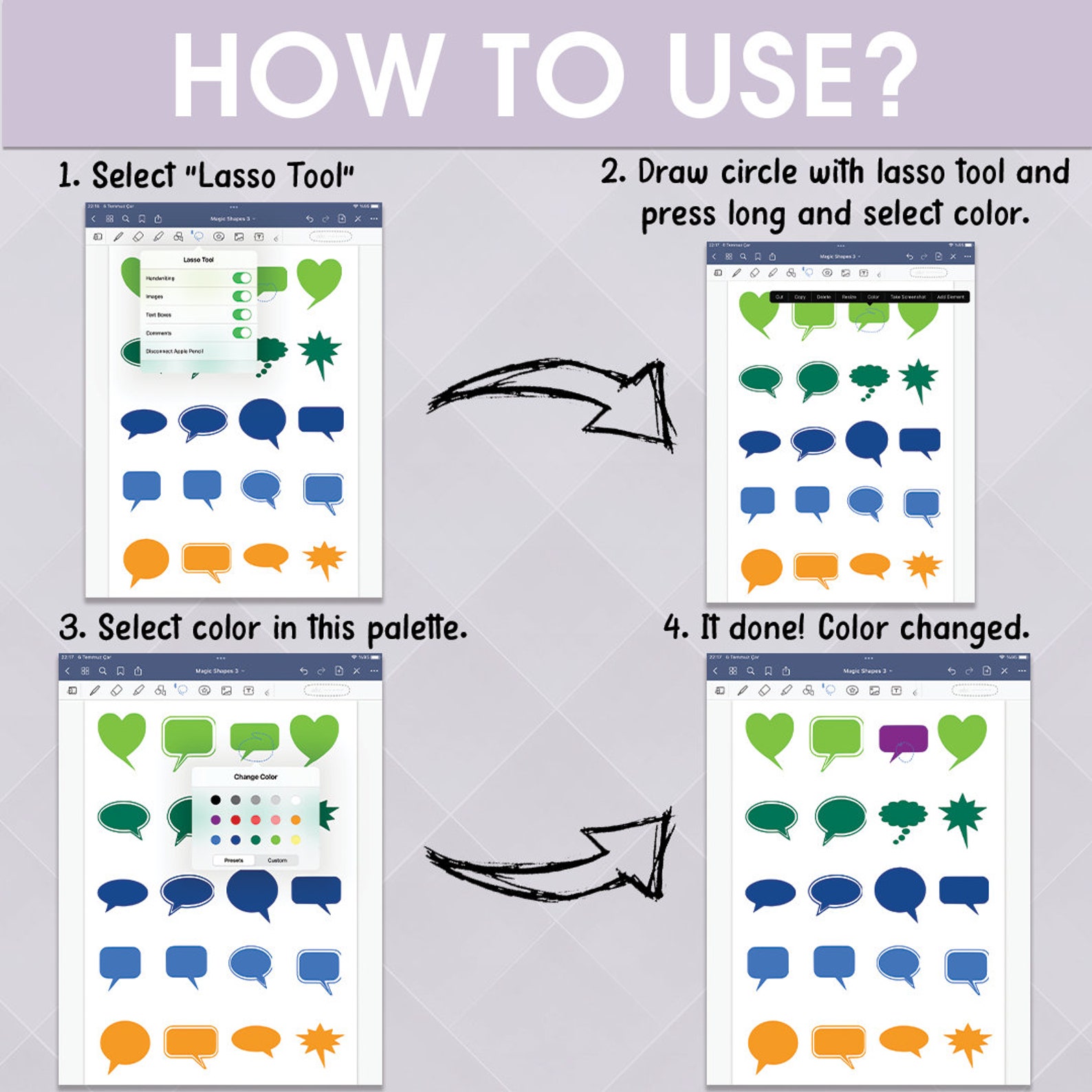 COLOR CHANGING Goodnotes Shapes Magic Stickers Sticky Etsy