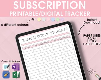 Subscription Tracker Printable - Etsy