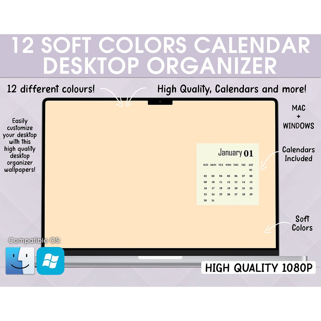 12 MINIMAL CALENDAR Desktop Organizer, Desktop Wallpaper, Desktop ...