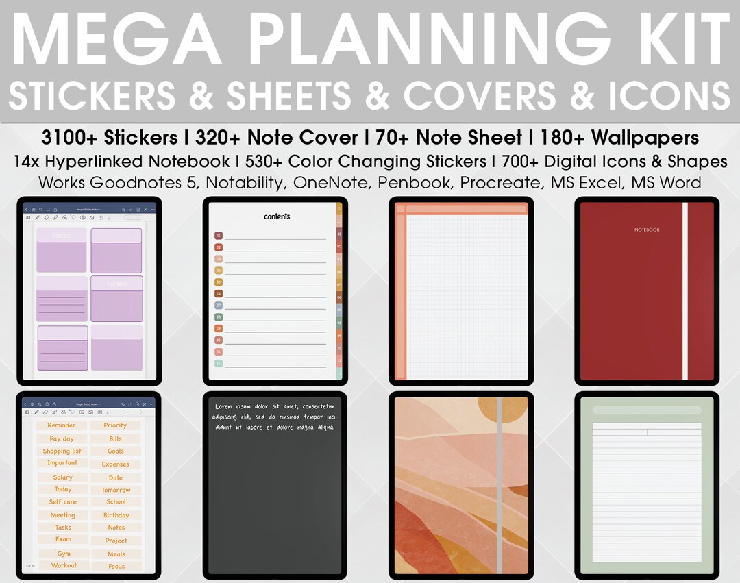 Digital Planner MEGA Kit Digital Stickers Sticky Notes - Etsy