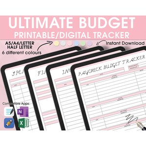 Printable ULTIMATE BUDGET TRACKER, Financial Goals Tracker, Income ...