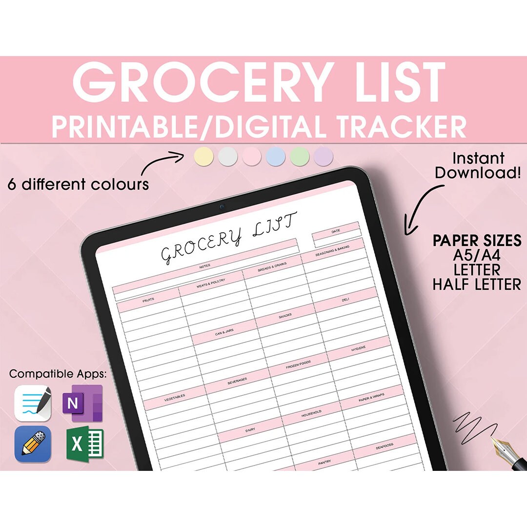 Printable Grocery Planner, Grocery List, Shopping Sheet, Pdf Planner ...