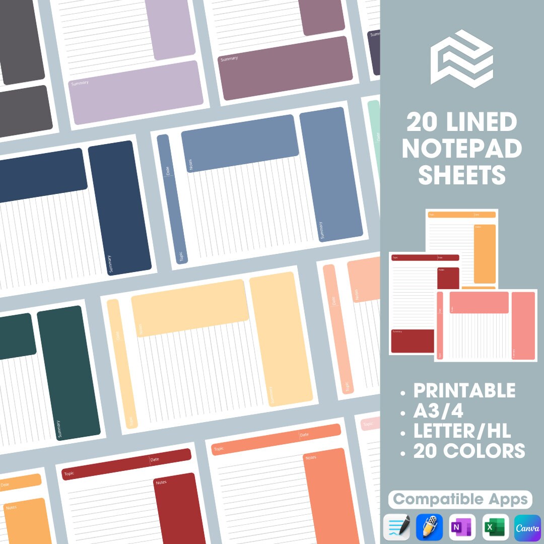 20 LINED NOTE-TAKING Template, Goodnotes Paper, Note Taking Sheet ...
