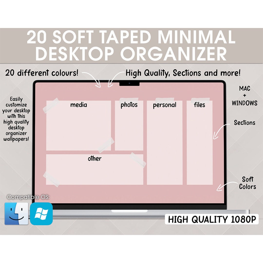 20 Soft MINIMAL Desktop Organizer, Desktop Wallpaper, Desktop Folder ...