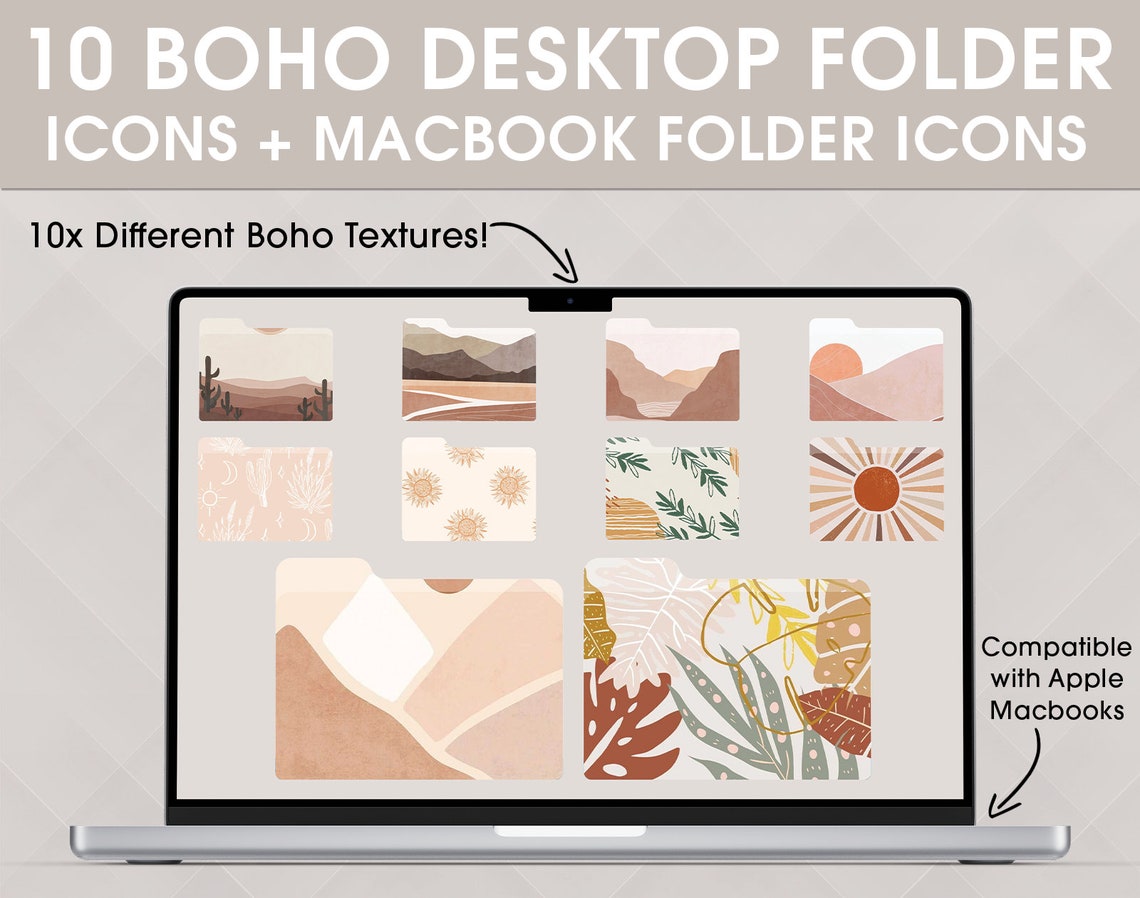 10 BOHO MACBOOK FOLDER Icons Desktop Folders Imac Folders | Etsy