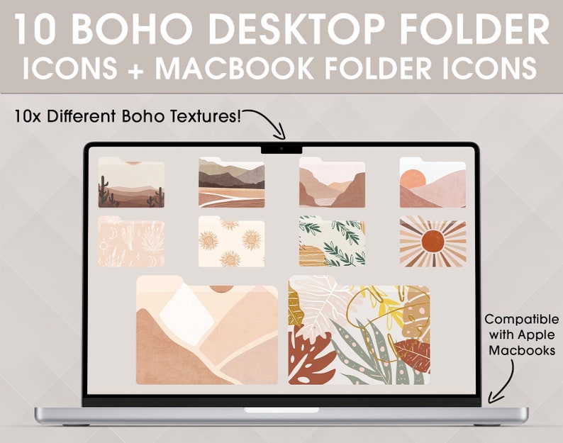 10 BOHO MACBOOK FOLDER Icons Desktop Folders Imac Folders | Etsy