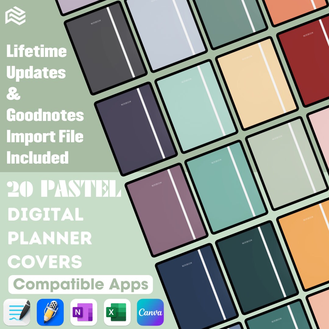 20 PASTEL Goodnotes Covers, Digital Notebook Cover, Pastel Notebook ...