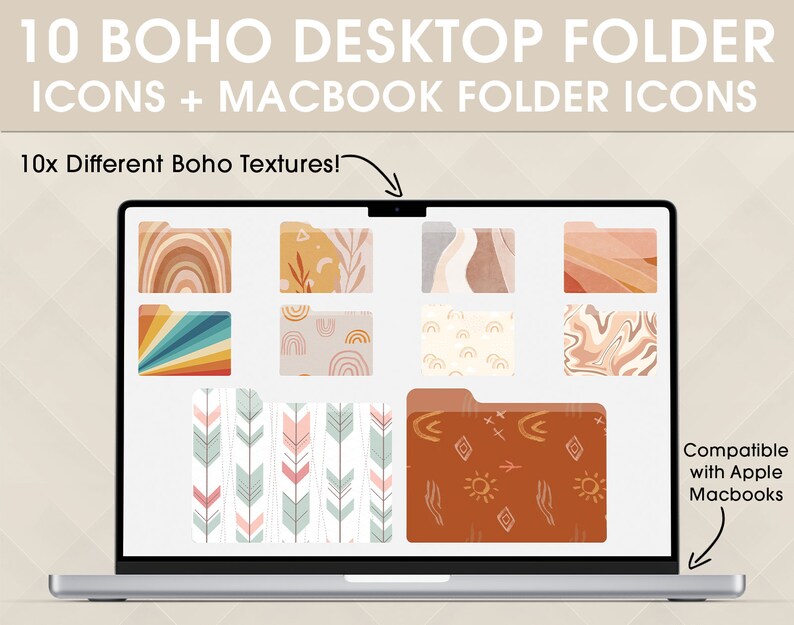 10 BOHO MACBOOK FOLDER Icons Desktop Folders Imac Folders | Etsy